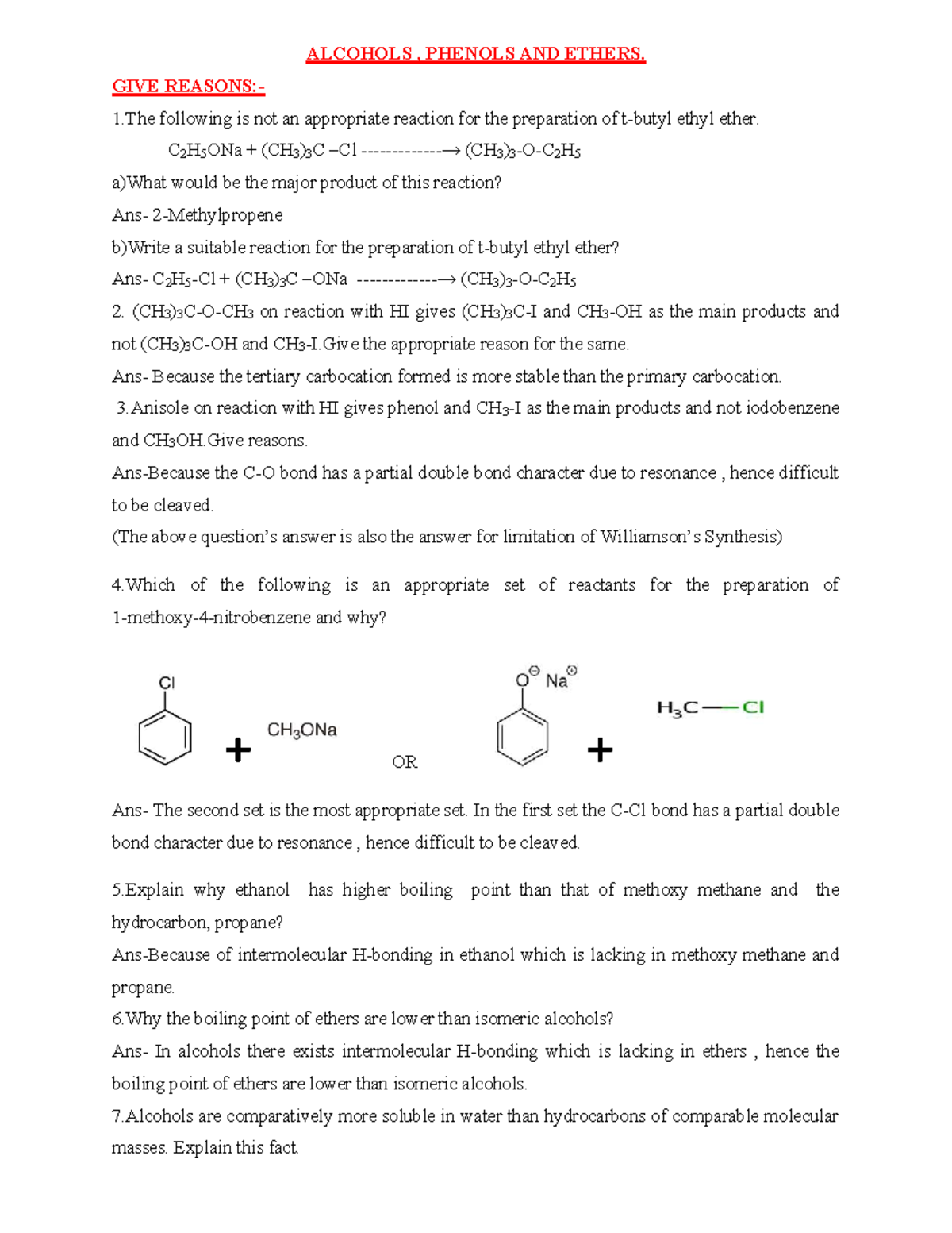 Alcohols, Phenols, and Ethers Question Bank (Subjective) - Studocu
