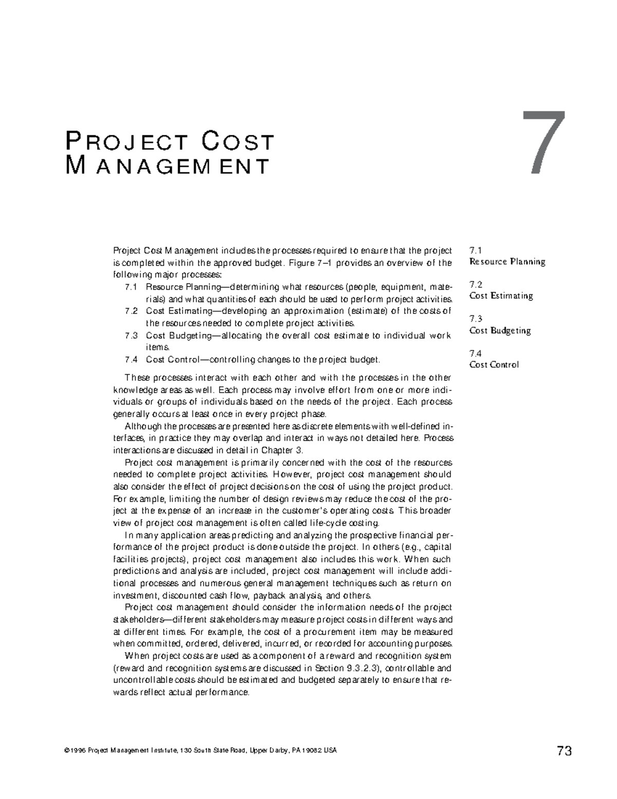 PMBOK 7: Project Cost Management Lecture Notes - Studocu