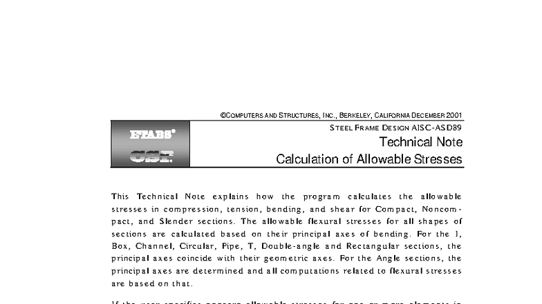 Steel Frame Design Calculations: Allowable Stresses (AISC ASD89) - Studocu