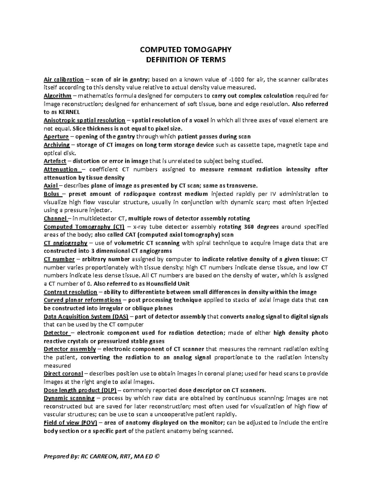 CT-SCAN Terminology Review: Key Definitions and Concepts - Studocu