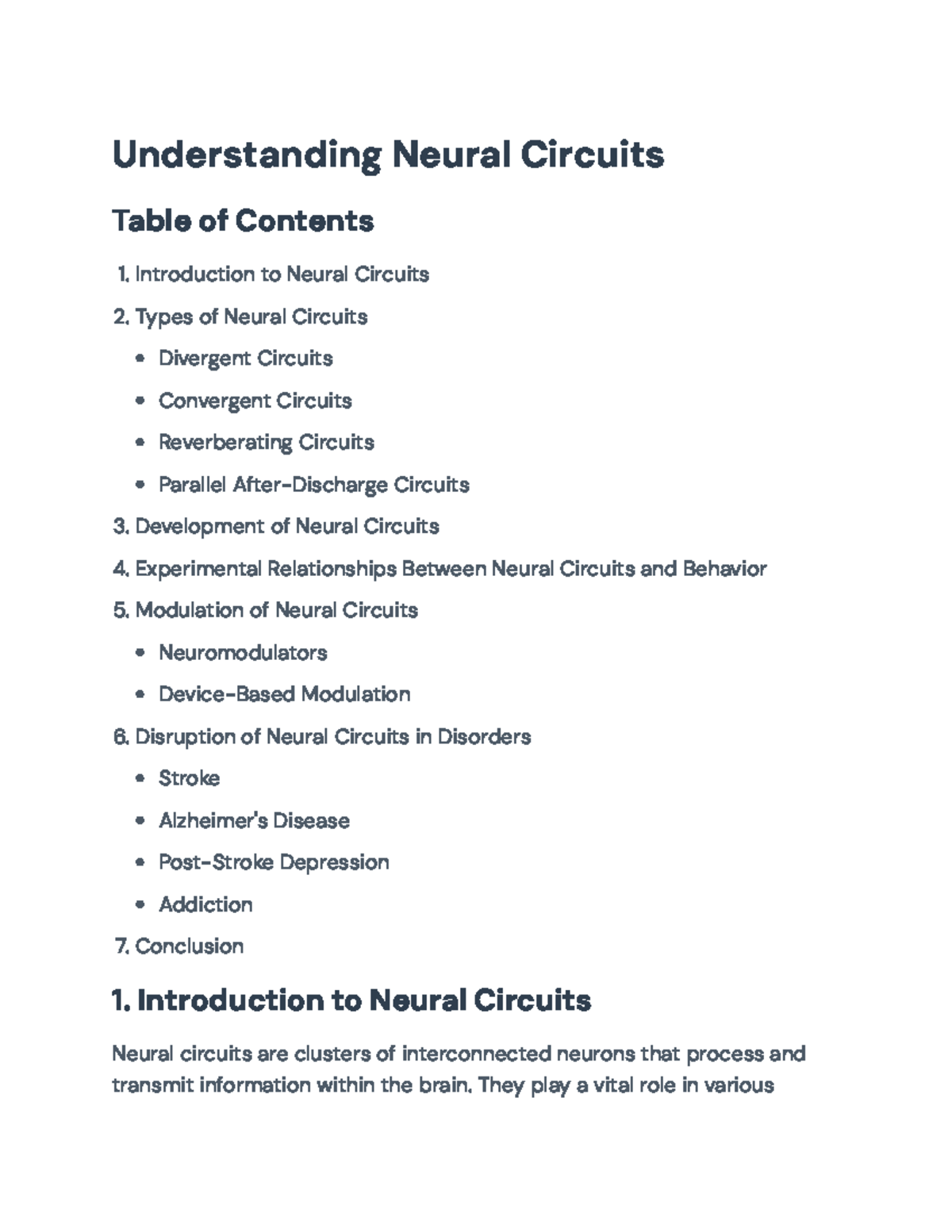 Neural Circuits Overview: Insights for PSY 101 Final Exam - Studocu