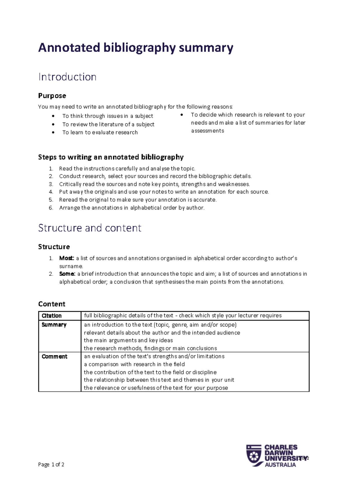 Annotated bibliography summary - 1 of 2 Page 1 of 2 Annotated ...