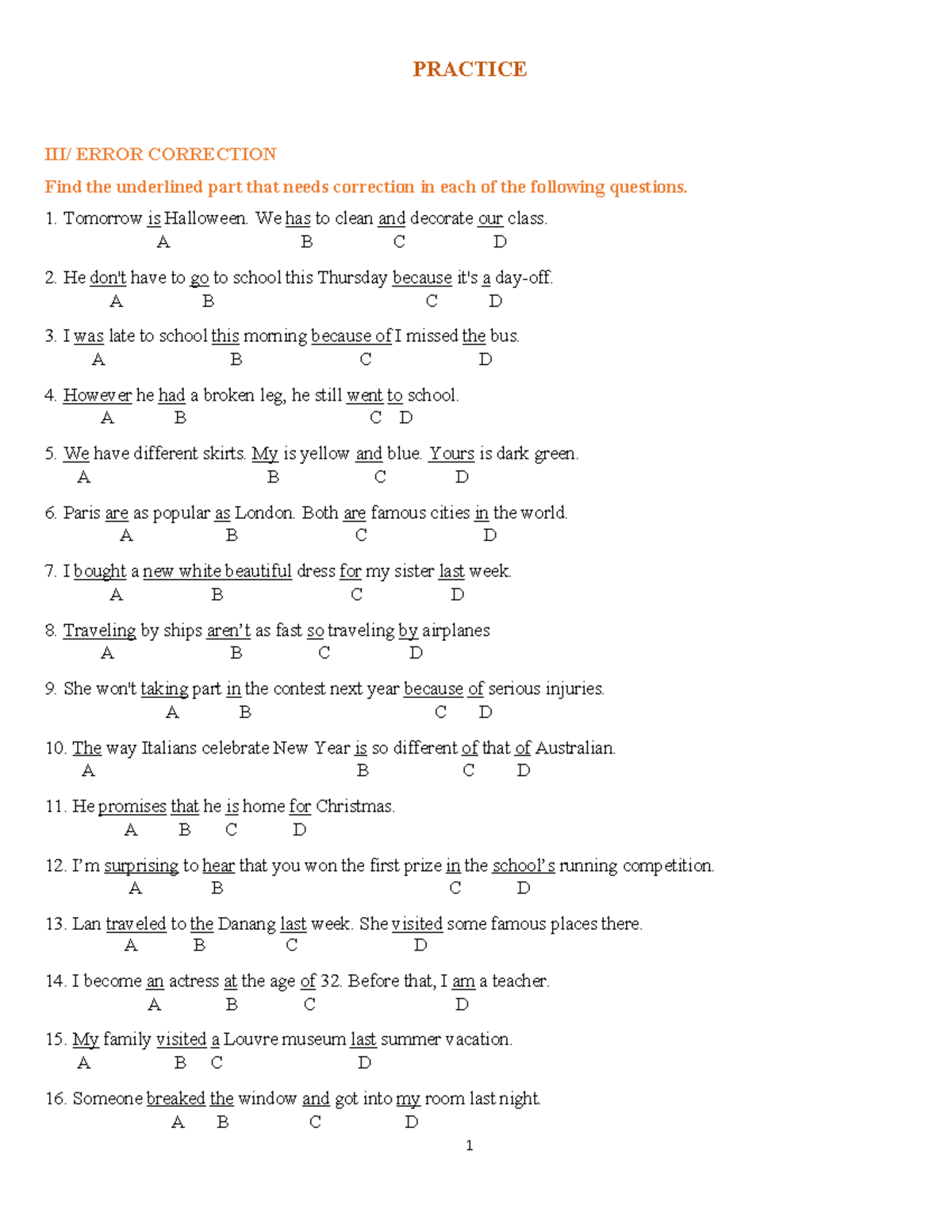 PRACTICE ERROR CORRECTION: Grammar and Sentence Structure Review - Studocu