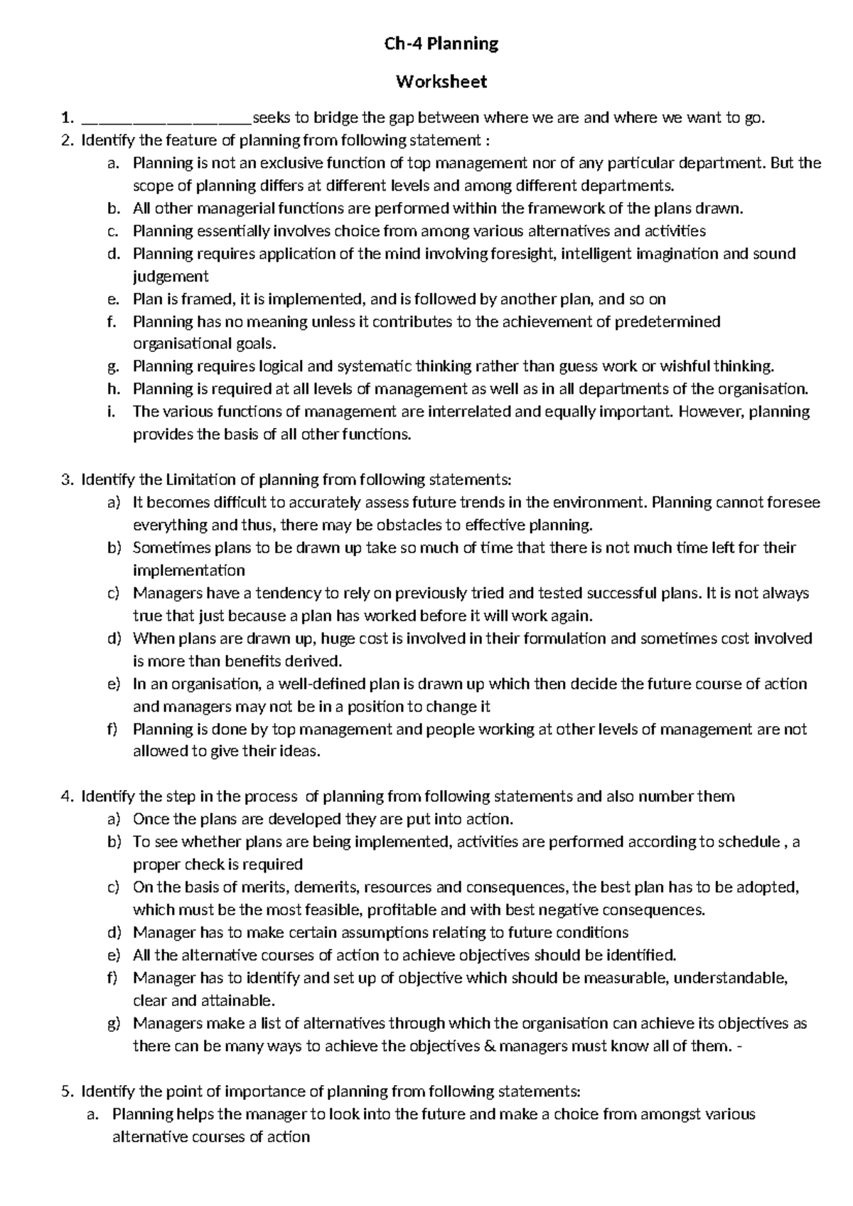 Planning Worksheet 4: Key Features, Limitations, and Steps - Studocu