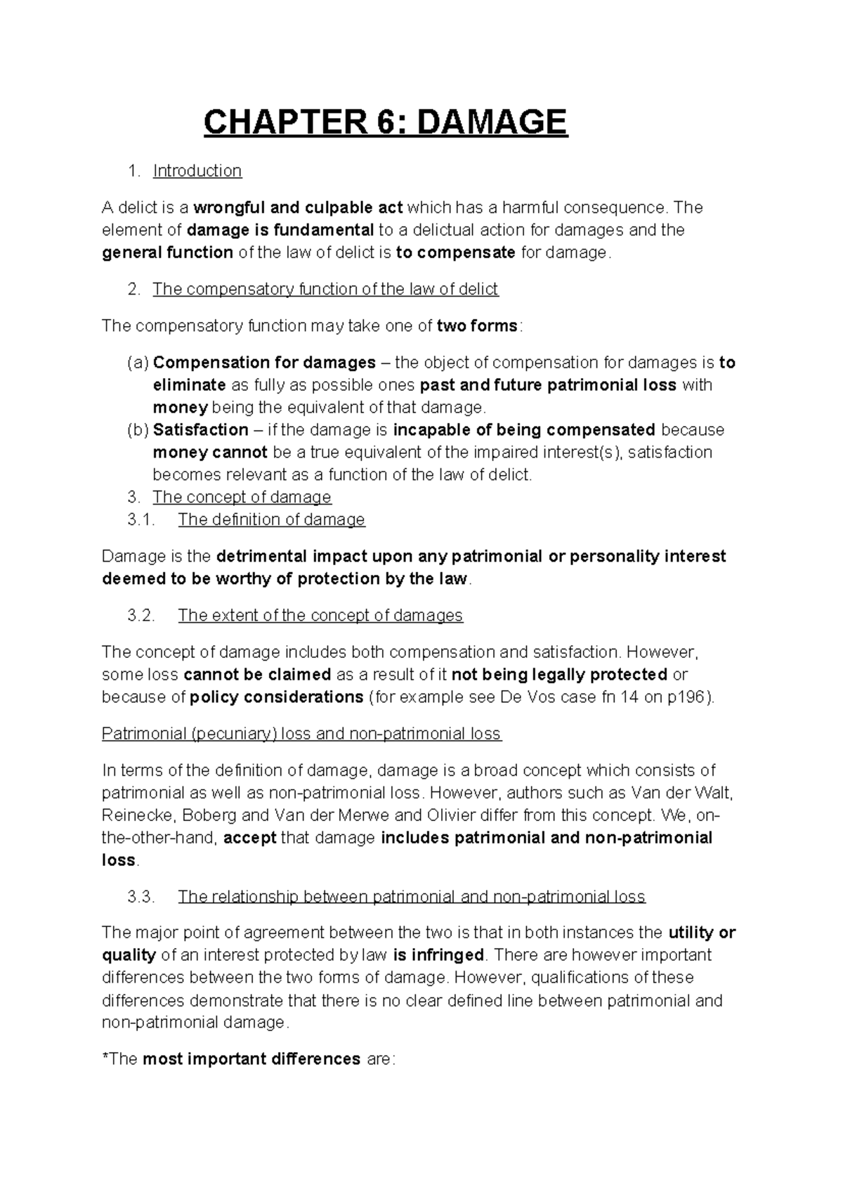 Study Module 7 - Unit 7: Understanding Damages in Delict Law - Studocu