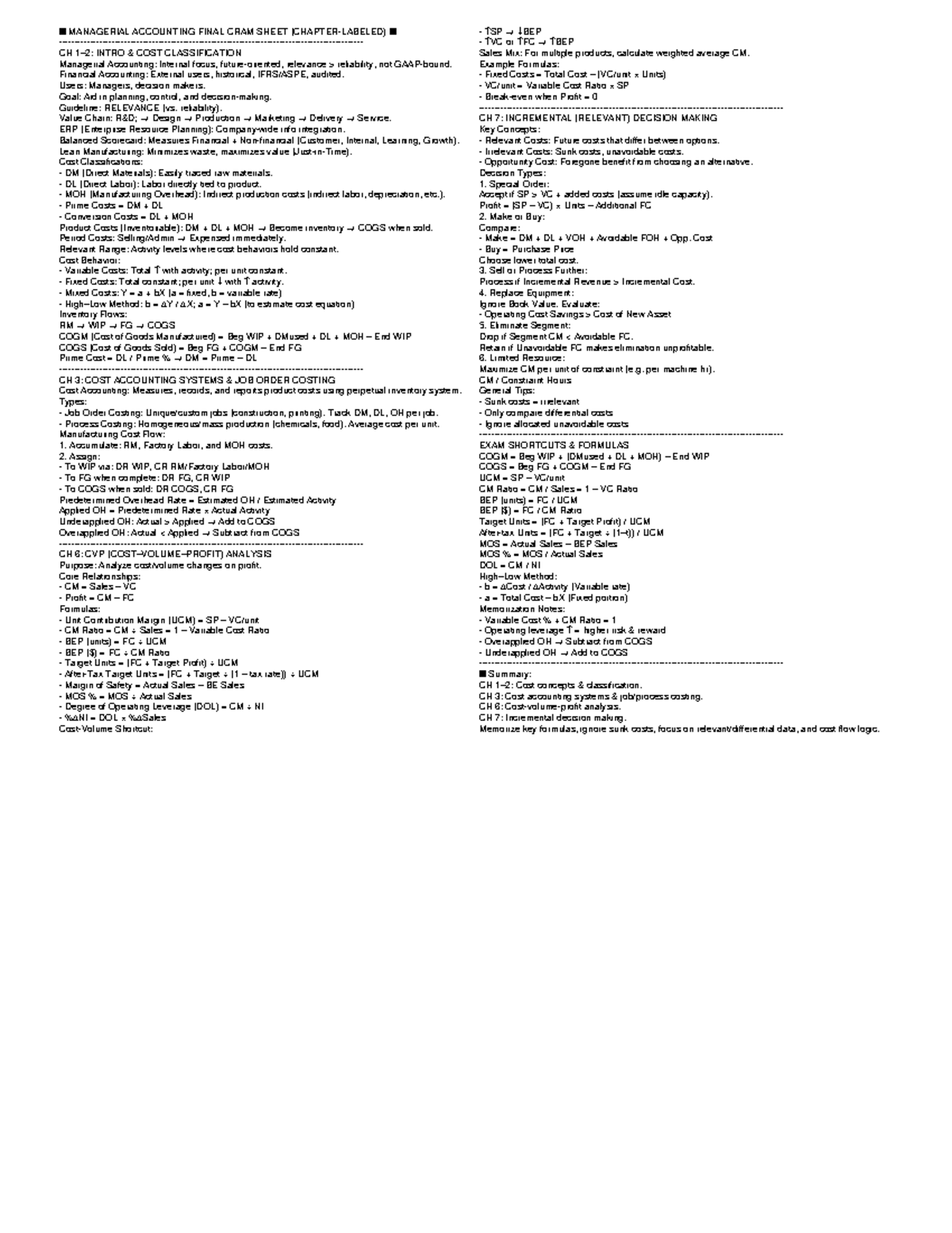 Managerial Accounting 101: Final Cram Sheet on Cost Classification ...