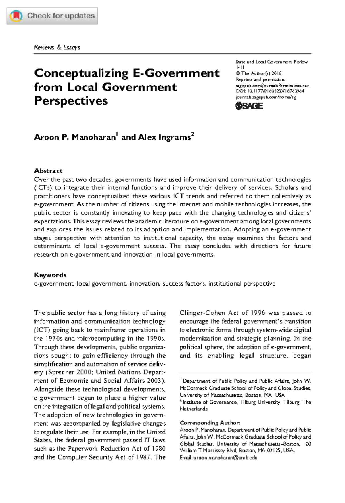 Conceptualizing E-Government: Insights from Local Government ...