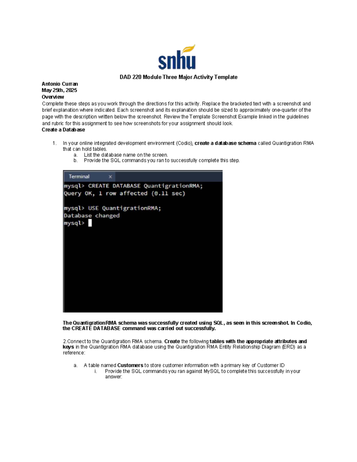 DAD 220 Module 3 Major Activity Template - Database Creation Guide ...