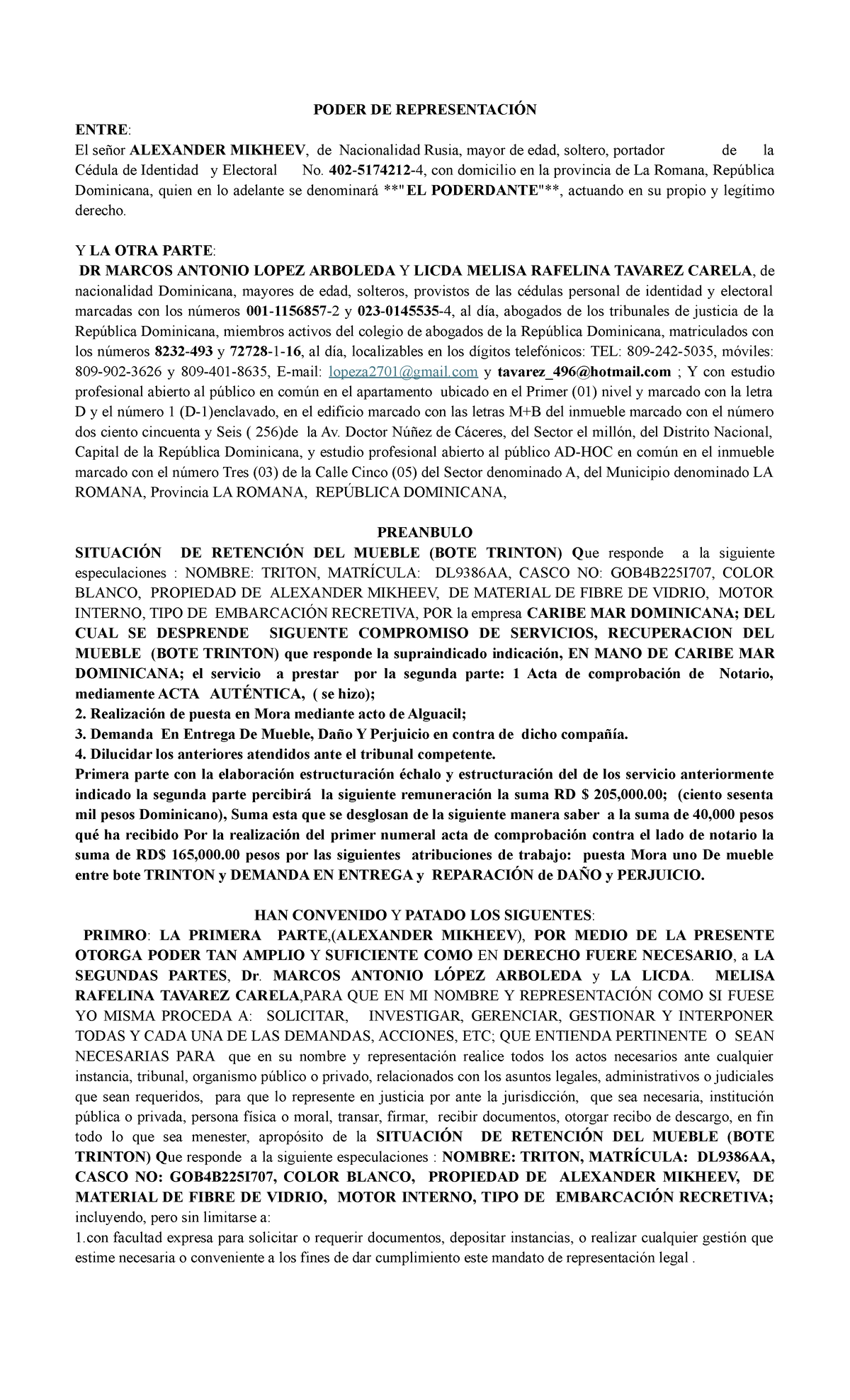 Poder de Representación Legal de Alexander Mikheev (DL9386AA) - Studocu