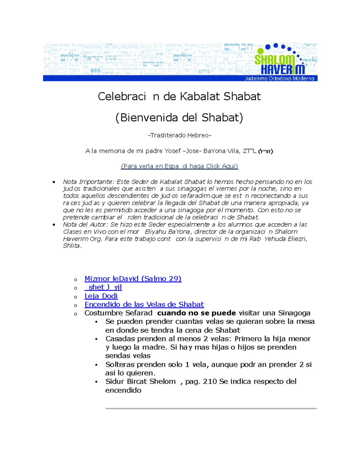 Celebración de Kabalat Shabat: Seder para Reconectar Raíces Judías ...