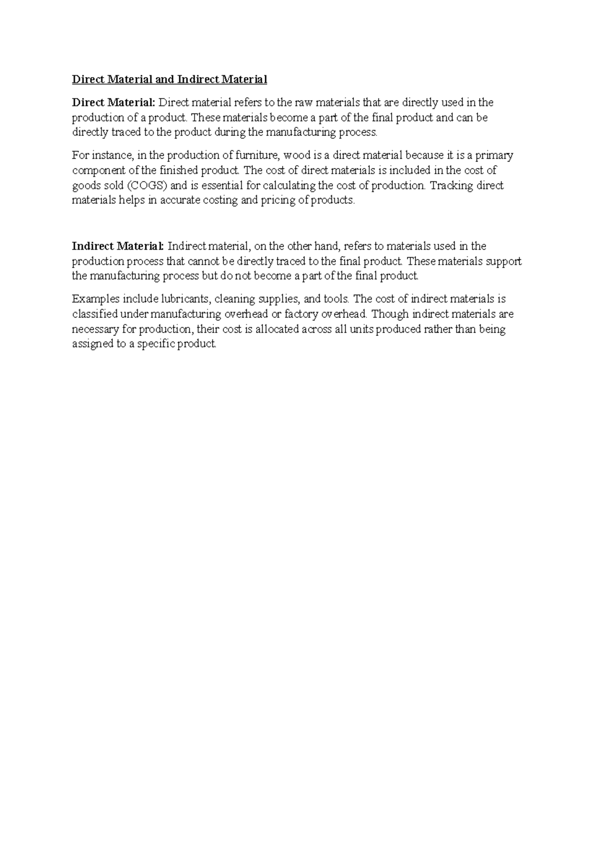 UNIT - 3 IA 1: Direct vs Indirect Material Overview - Studocu