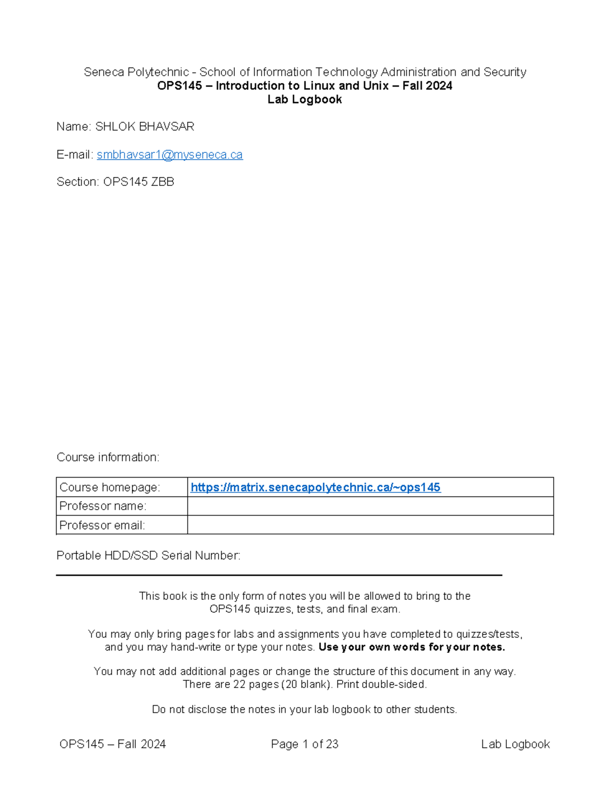 OPS145 Fall 2024 Lab Logbook: Linux & Unix Tutorials and Notes - Studocu