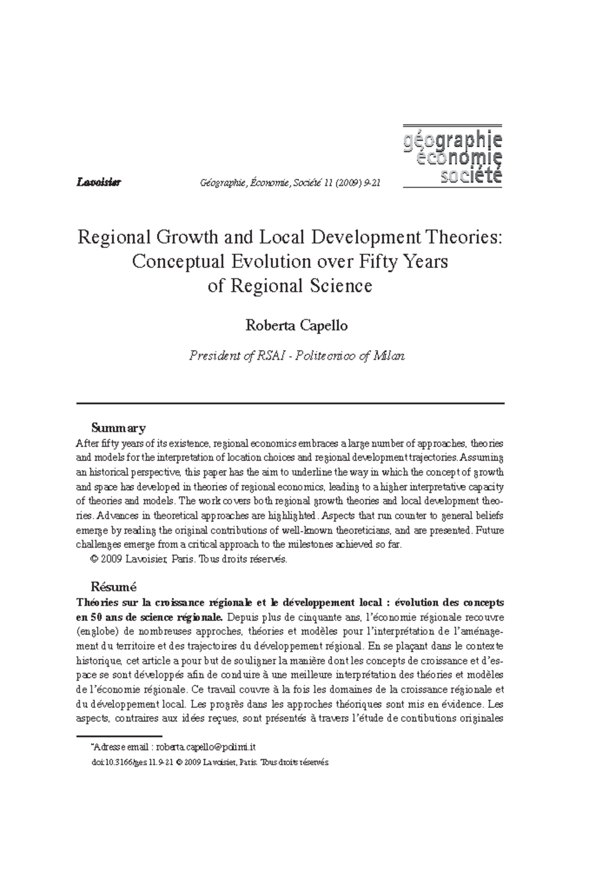 Regional growth and local development theories conceptual evolution ...