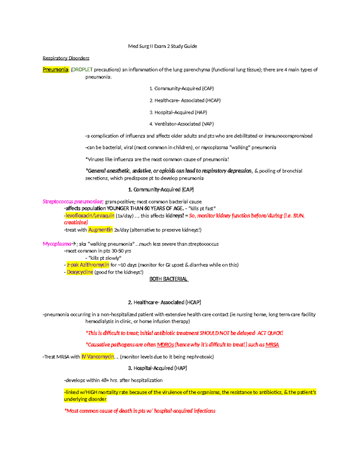 Med Surg II Final Exam 2 Study Guide: Respiratory Disorders Overview ...