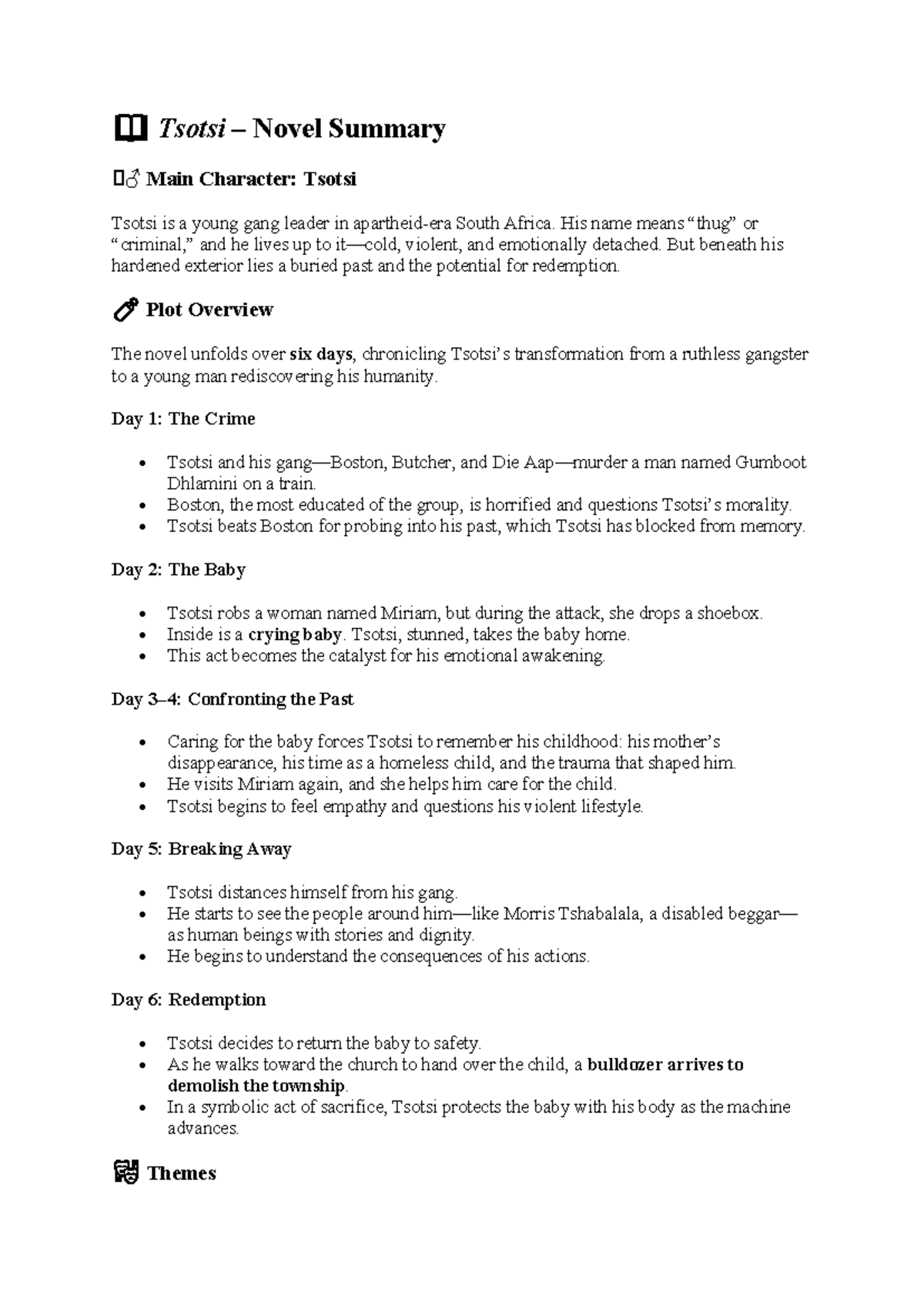 Tsotsi (ENG 101) Novel Summary & Character Analysis - Studocu