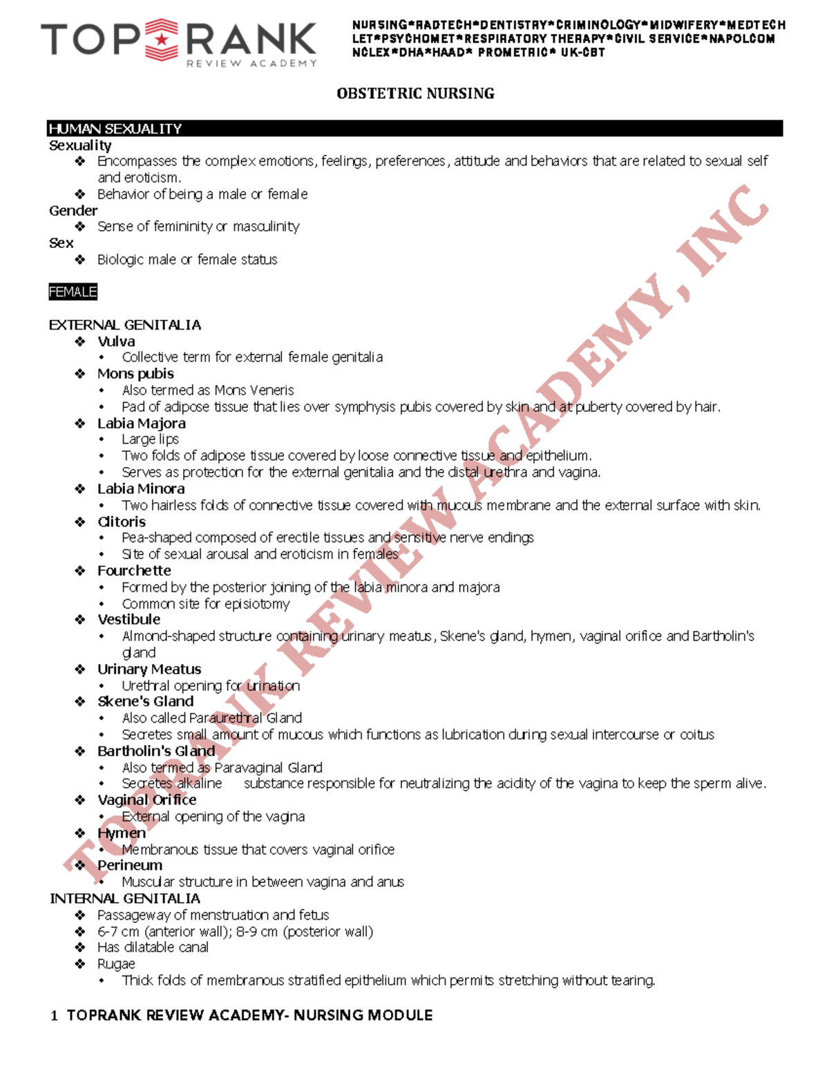 OBSTETRIC NURSING: HUMAN SEXUALITY & UTERINE ANATOMY REVIEW - Studocu