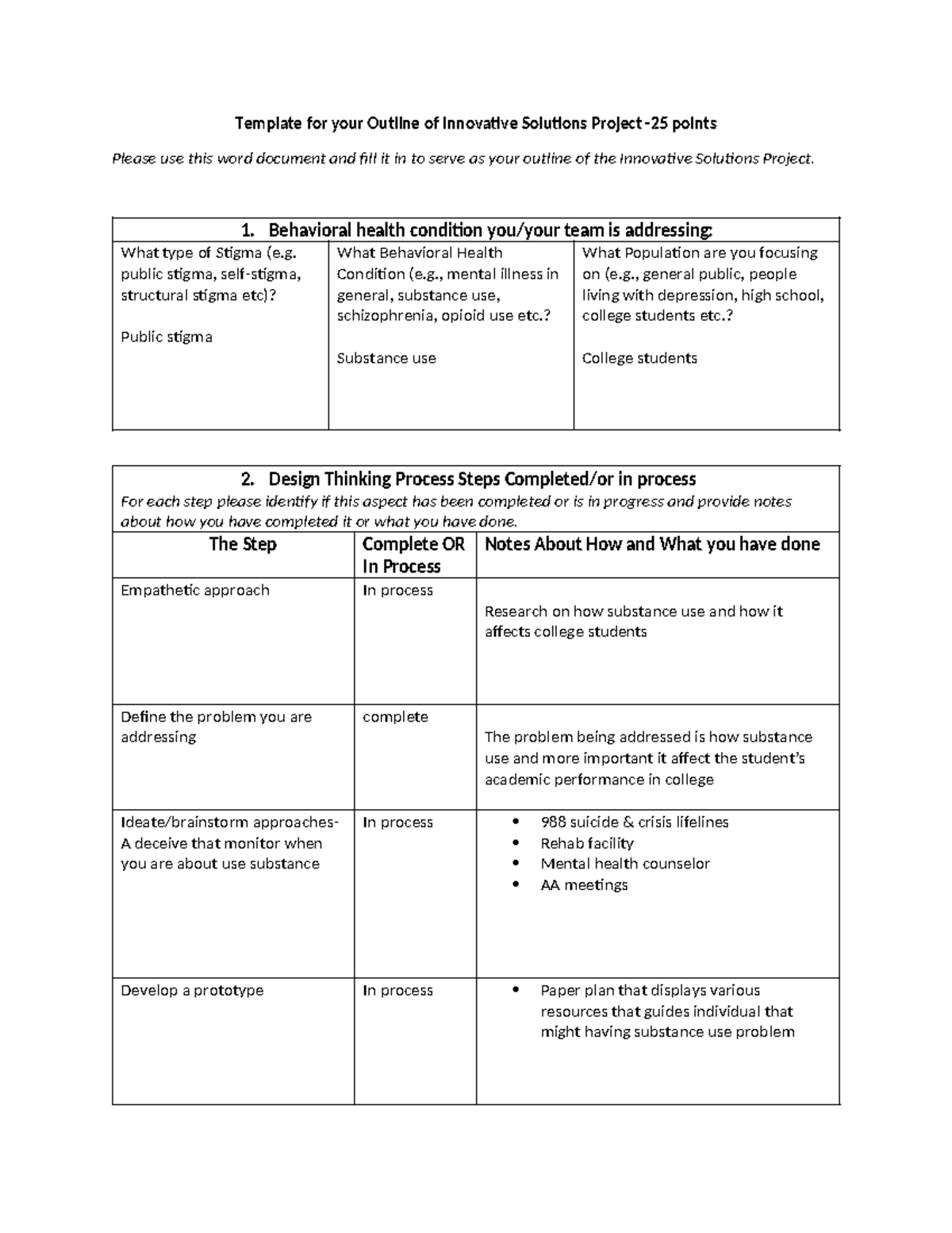 Final Template for Innovative Solutions Project Outline - Studocu