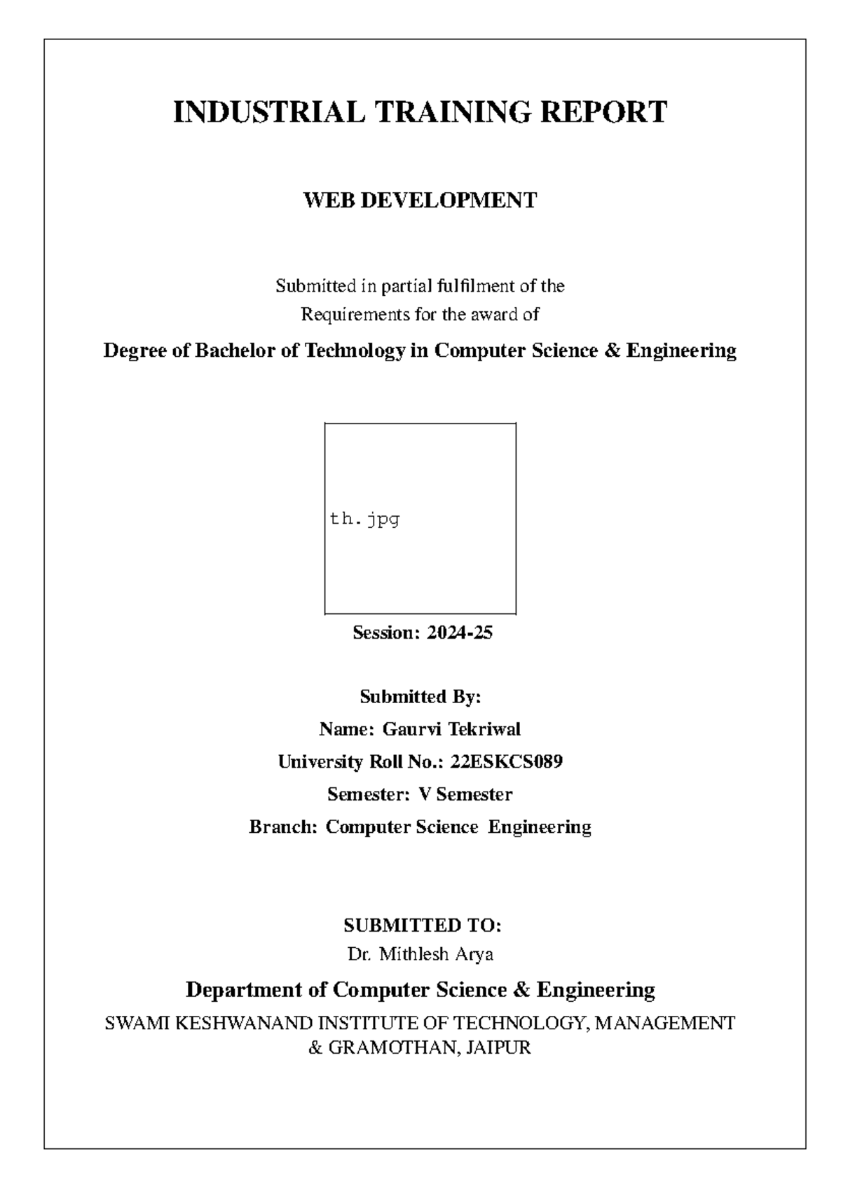 ITR Report (10) - xlgm;l - INDUSTRIAL TRAINING REPORT WEB DEVELOPMENT ...