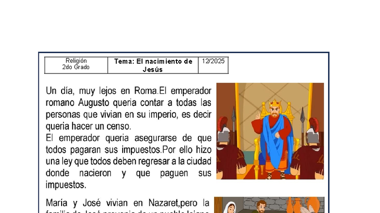 REL 2do Grado: Nacimiento de Jesús - Tema y Reflexiones - Studocu