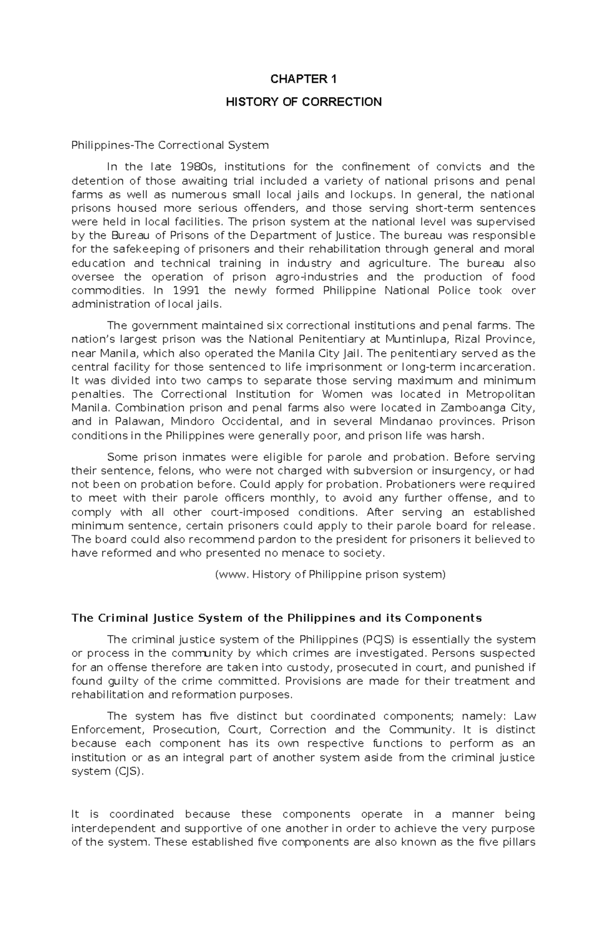 Chapter 1: Overview of Institutional Corrections in the Philippines - Studocu