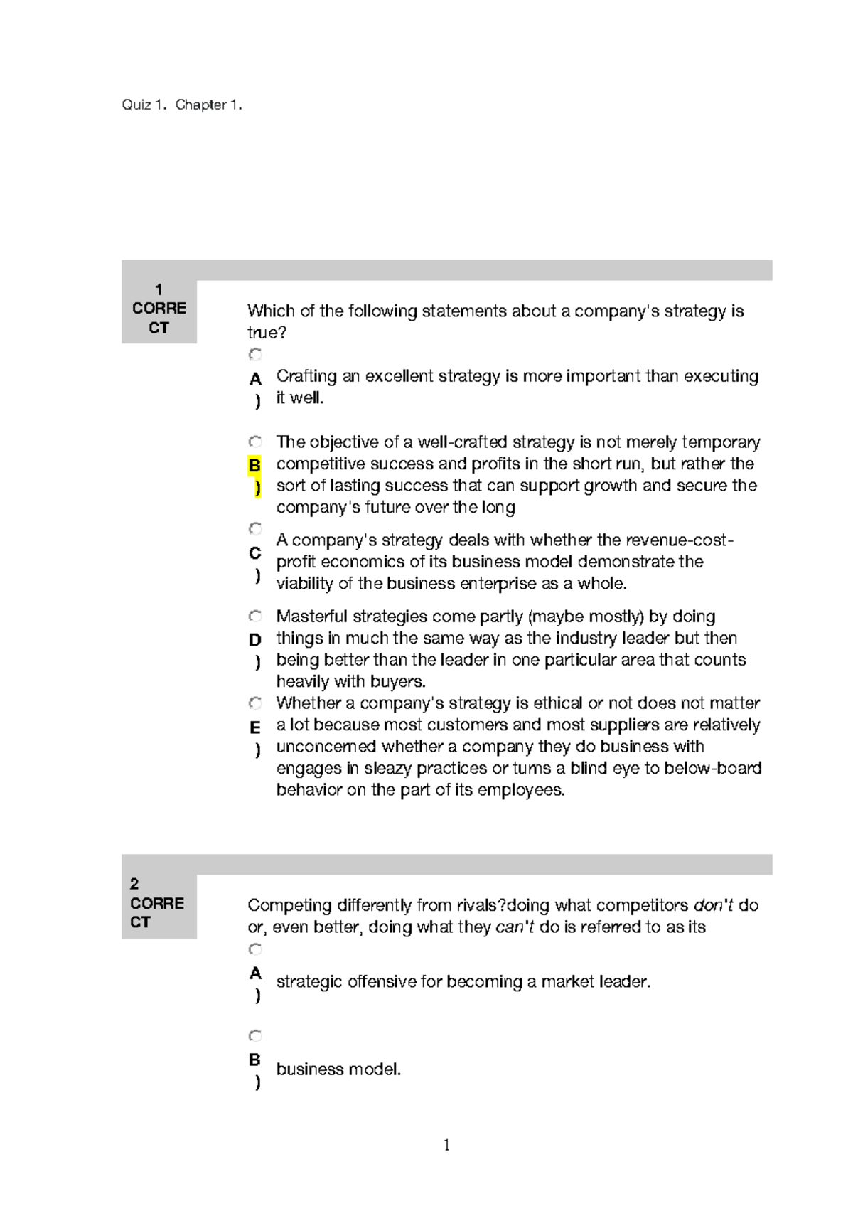 Quiz 1-12: Self-Study Questions and Answers on Strategy Concepts - Studocu