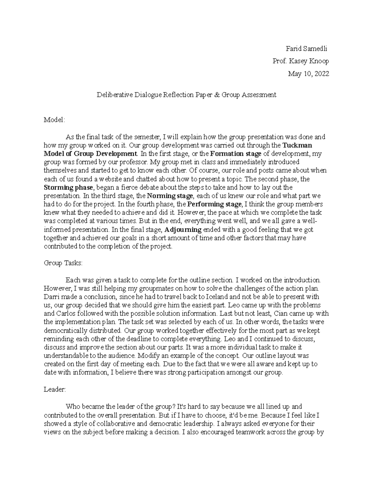 Reflection on Group Presentation: Final Assessment by Farid Samedli ...