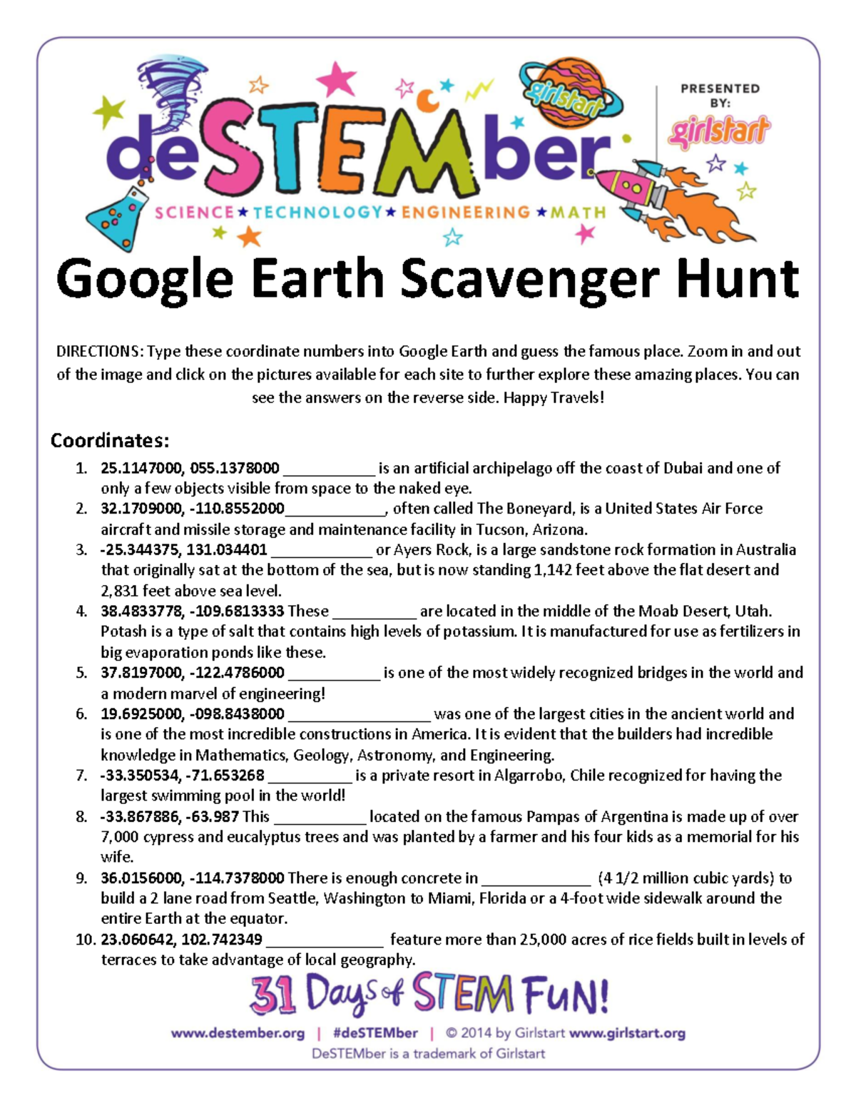 Google Earth Scavenger Hunt: Explore Famous Global Landmarks - Studocu