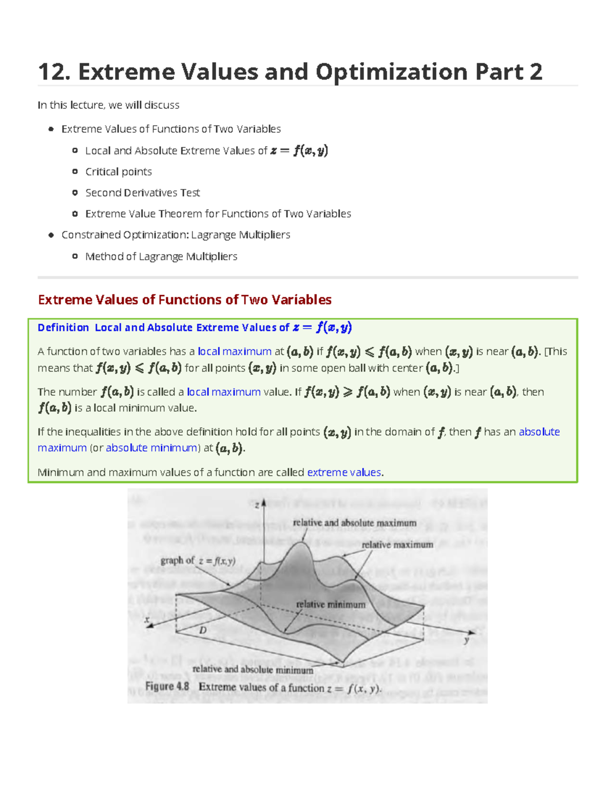 12. Extreme values and optimization Part 2 (filled-in) - 12. Extreme ...