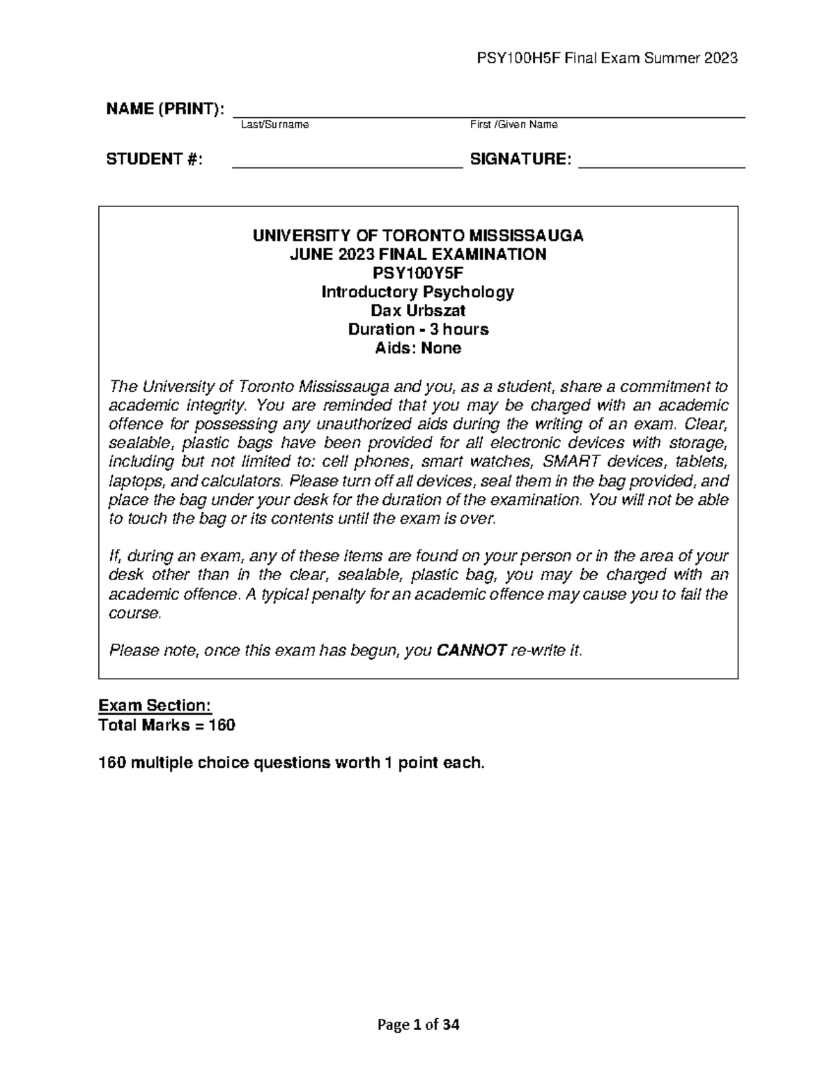 PSY100H5F Final Exam Review - Summer 2023 - Studocu
