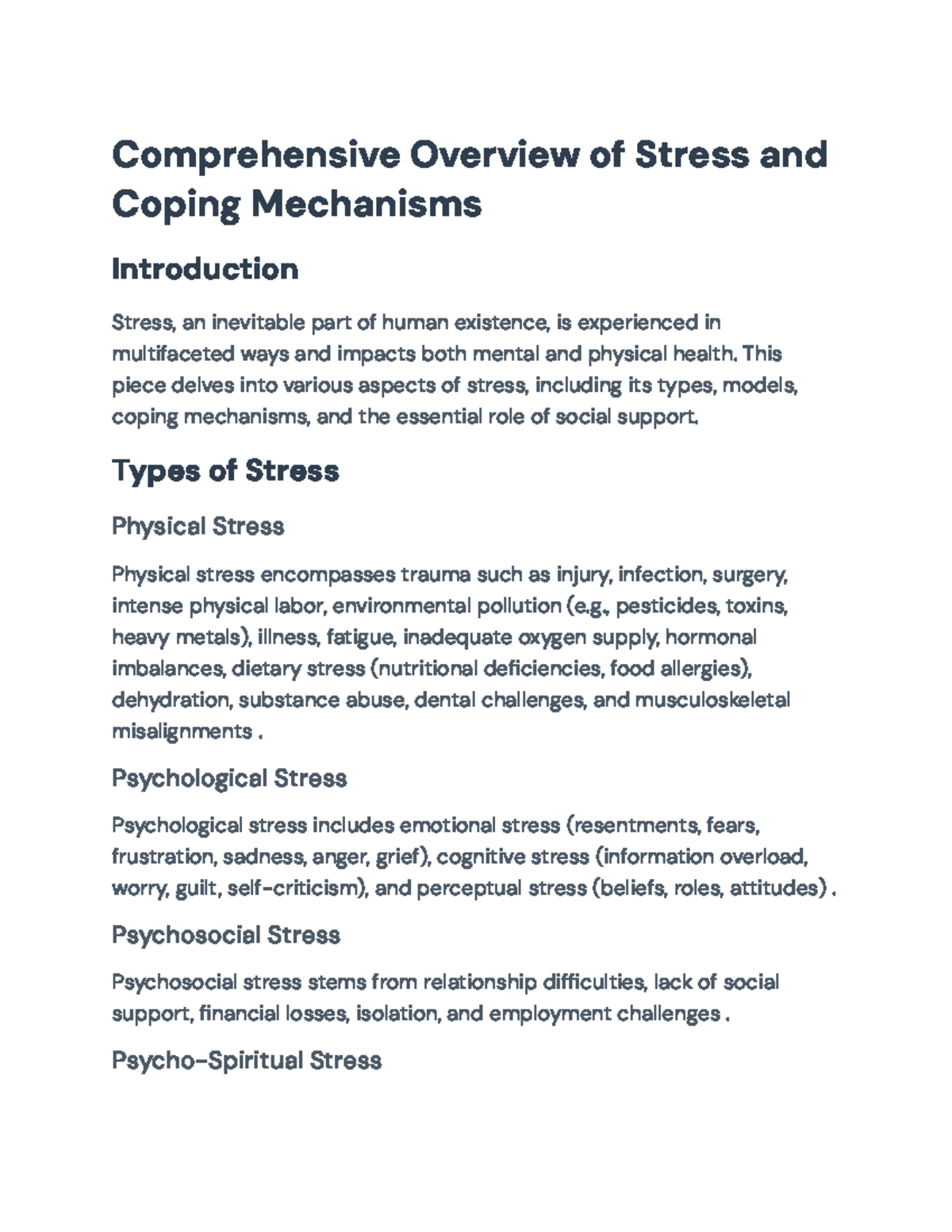 Stress Management Overview: Types, Coping Mechanisms & Support - Studocu