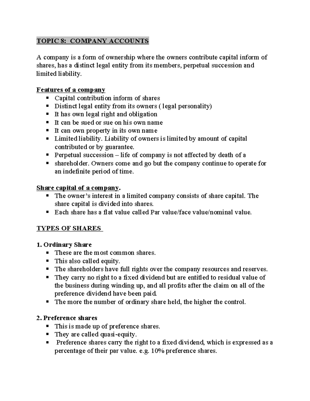 Bac 101 - Company Accounts Overview and Financial Statements - Studocu