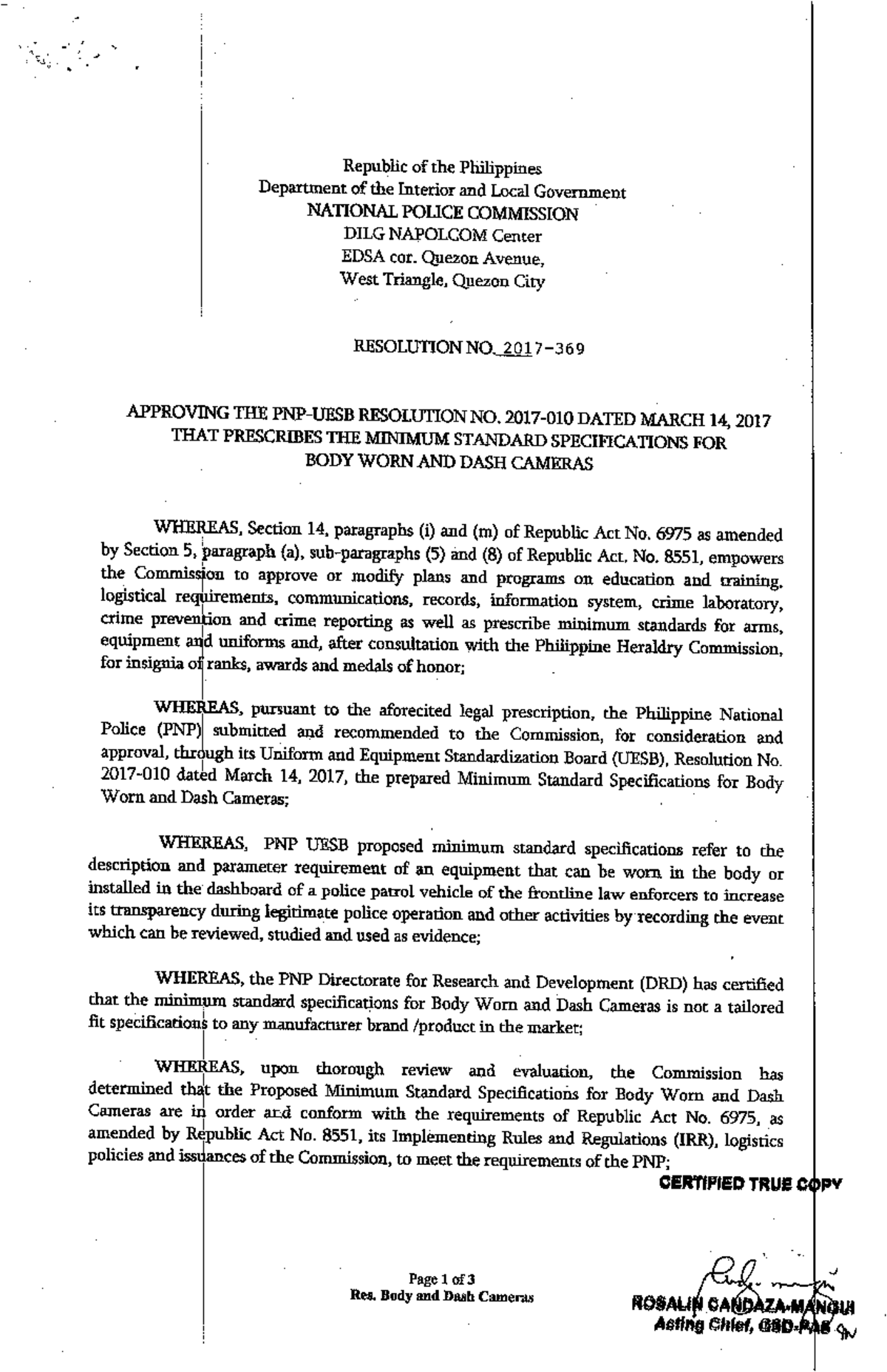 2017-369 PNP Resolution on Minimum Standards for Body Worn & Dash ...