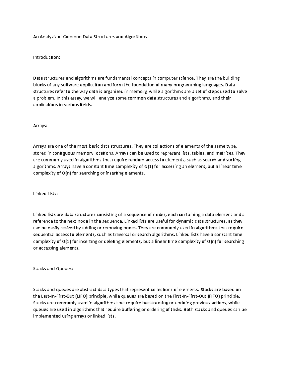 An Analysis of Common Data Structures and Algorithms - An Analysis of ...
