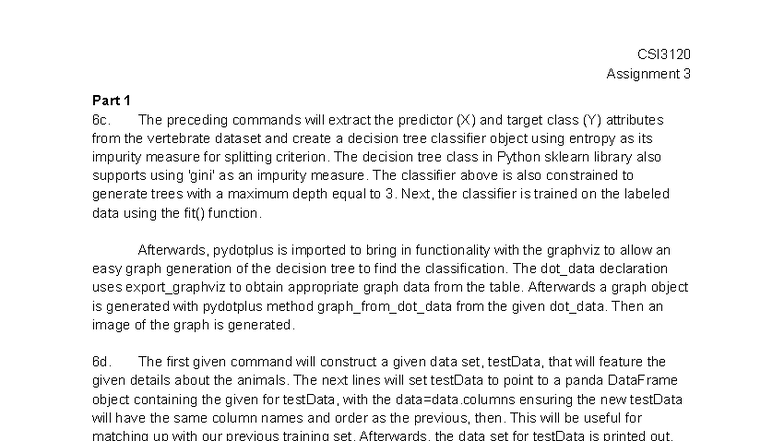 Ass3 - CSI3120 - Decision Tree Classifier & Data Handling - Studocu