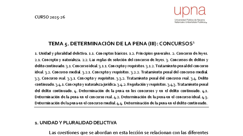 CURSO TEMA 5: DETERMINACIÓN DE LA PENA EN CONCURSOS DELICTIVOS - Studocu