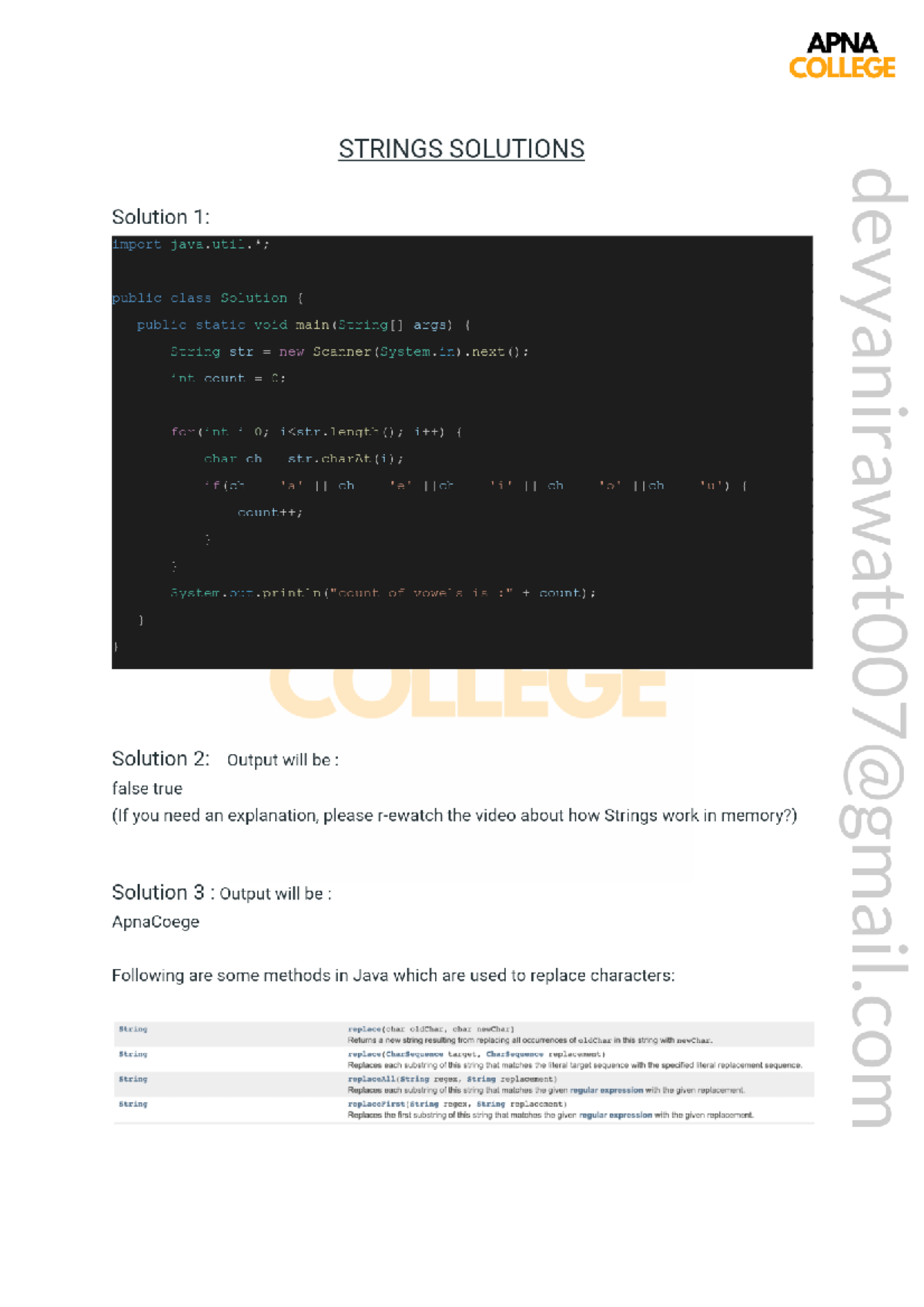 APNA COLLEGE JAVA STRINGS SOLUTIONS & METHODS EXPLAINED - Studocu