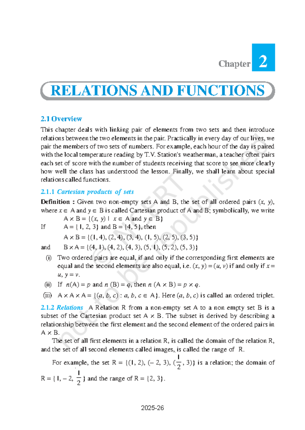 Chapter 2: Relations and Functions - Overview and Key Concepts - Studocu