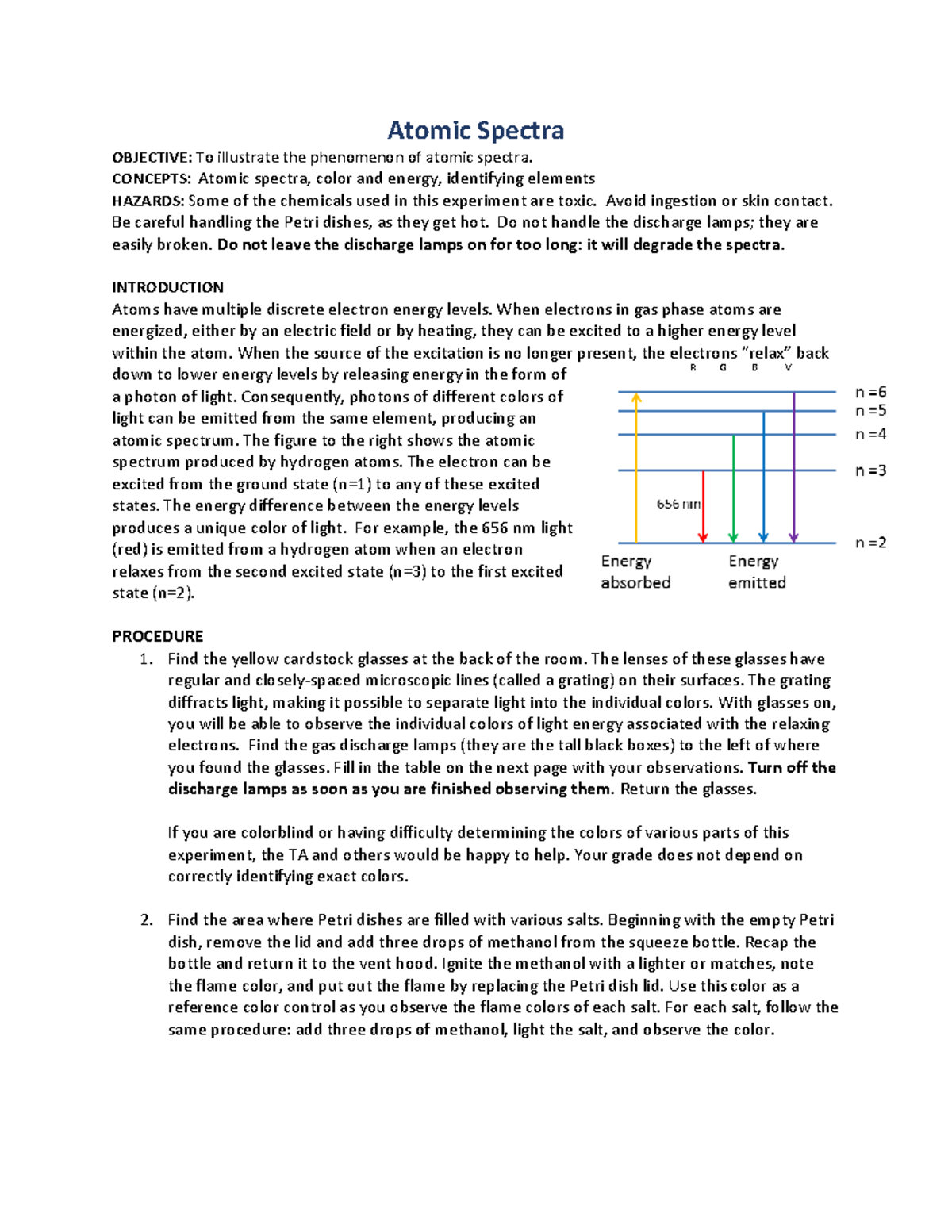 Lab Report: Atomic Spectra (Chem 105) - Procedure and Observations ...