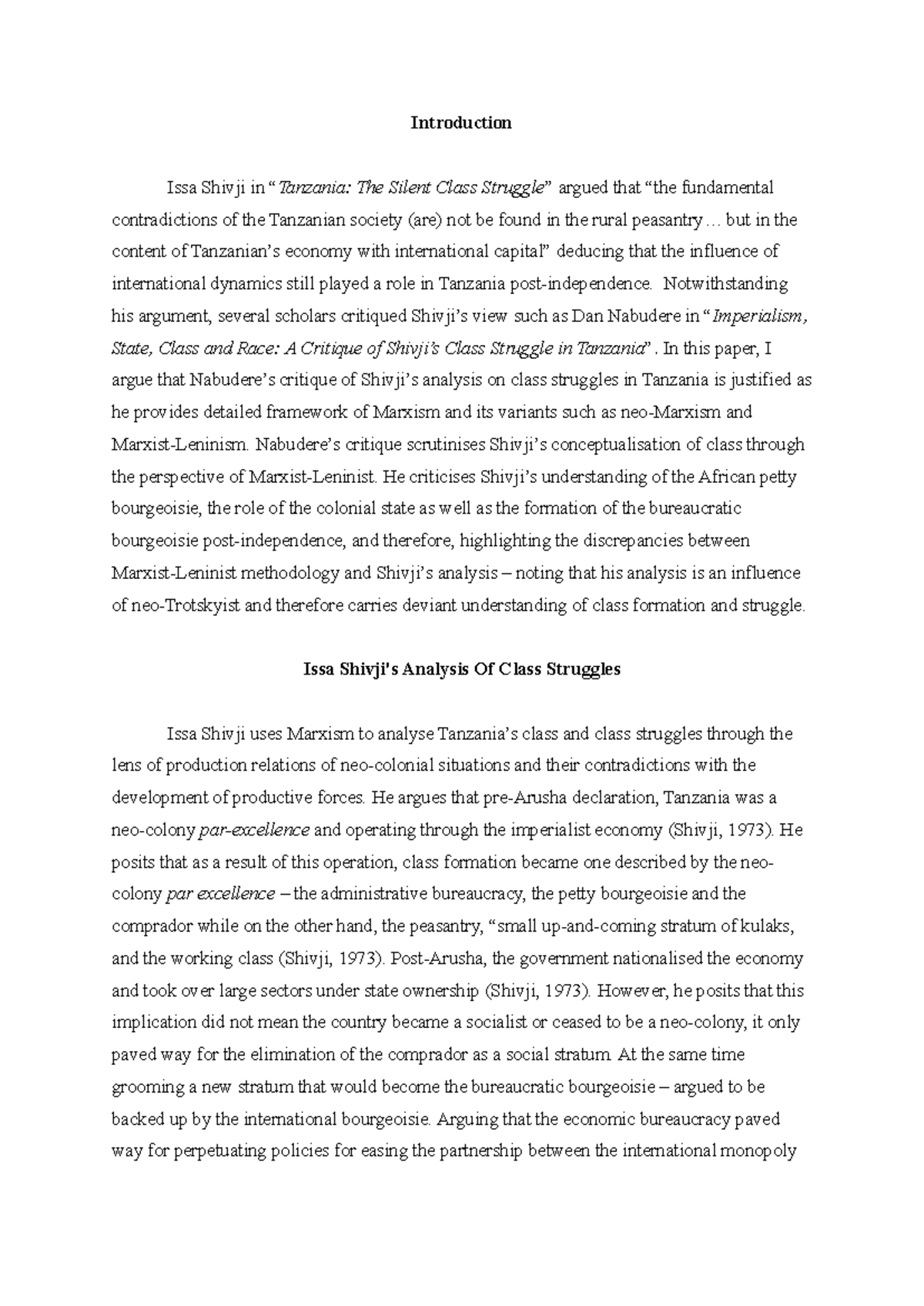 Critical Analysis of Shivji's Class Struggle: A Response to Nabudere ...