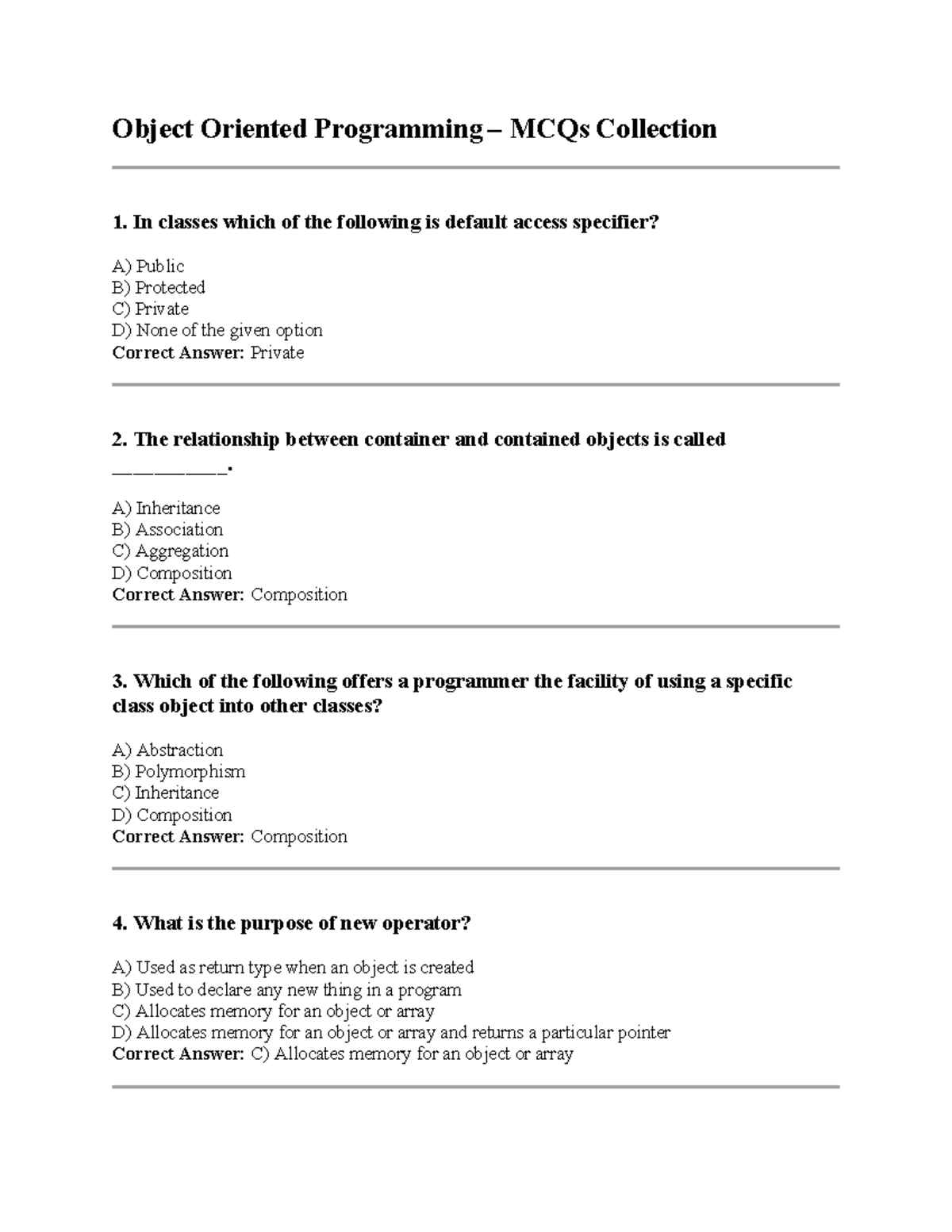 CS304 Midterm MCQs on Object Oriented Programming - Studocu
