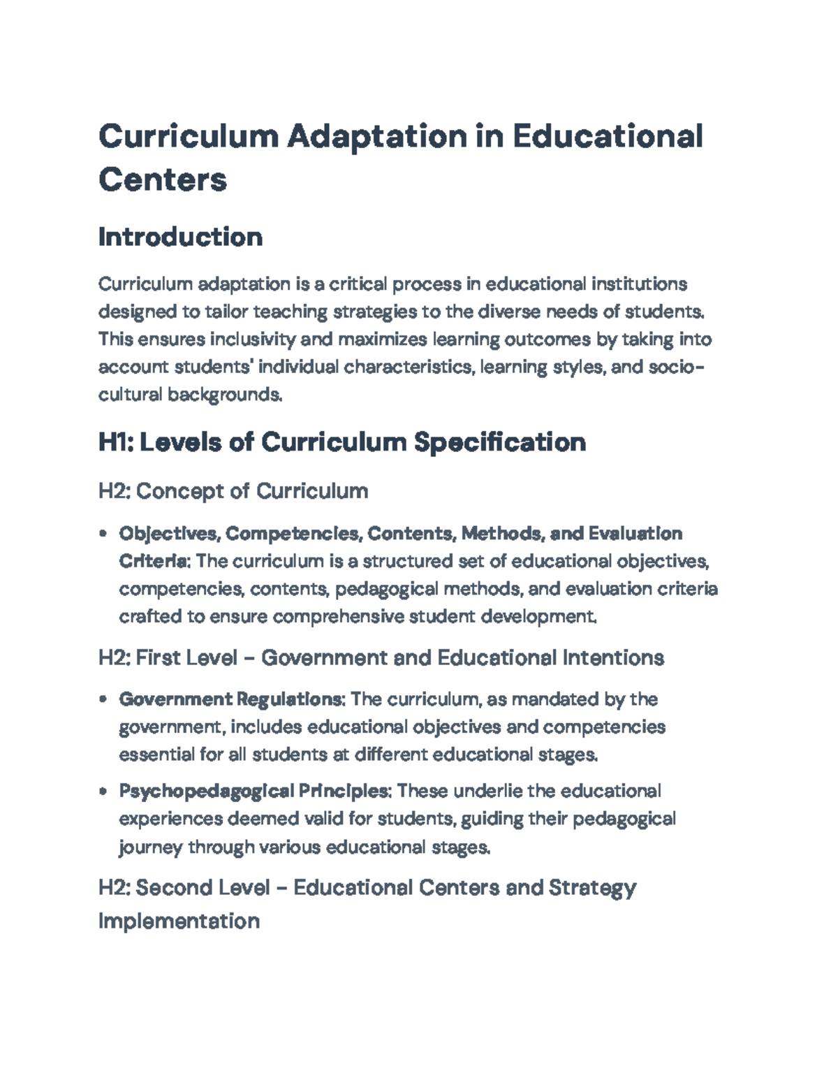 Curriculum Adaptation Strategies in Educational Centers: Overview ...