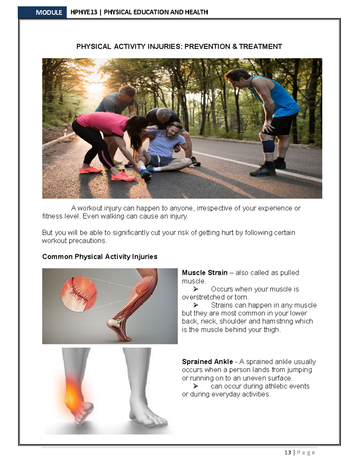 Hphye 13 Chapter 2 Module - PHYSICAL ACTIVITY INJURIES: PREVENTION ...