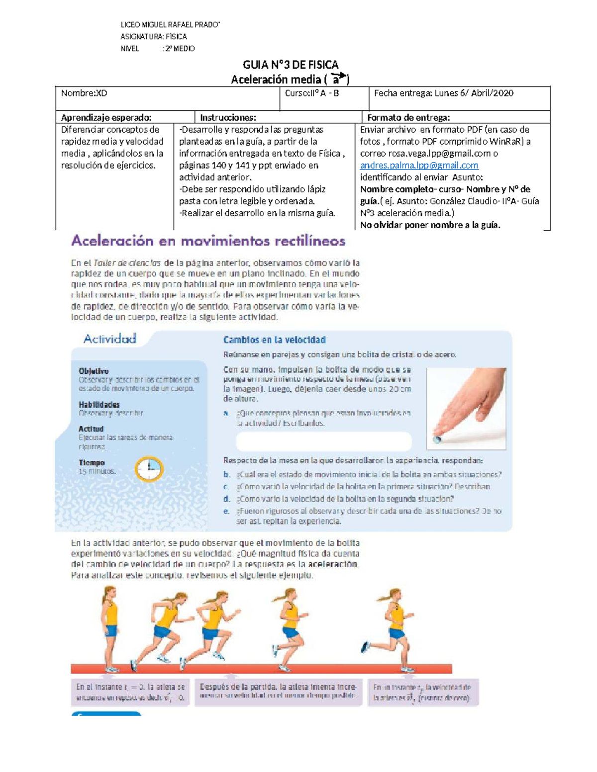 Guía Nº3 de Física: Aceleración Media y Movimiento - 2º Medio - Studocu