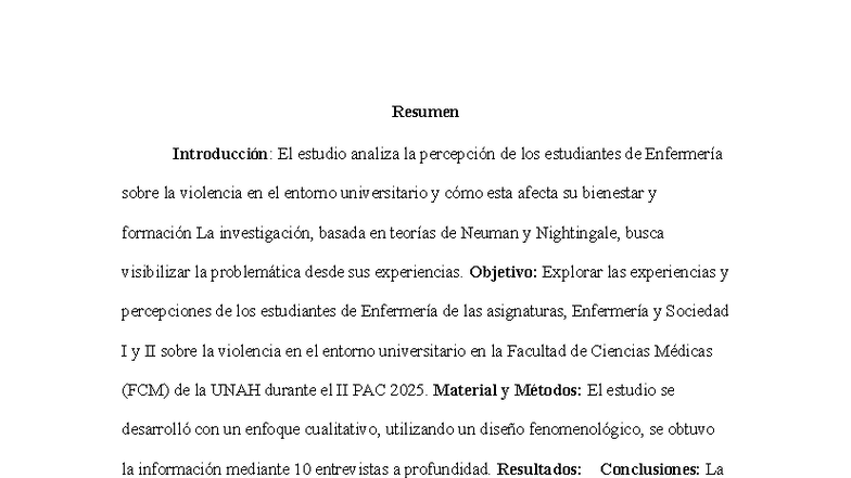 Percepción de la Violencia en Estudiantes de Enfermería: FCM UNAH II ...