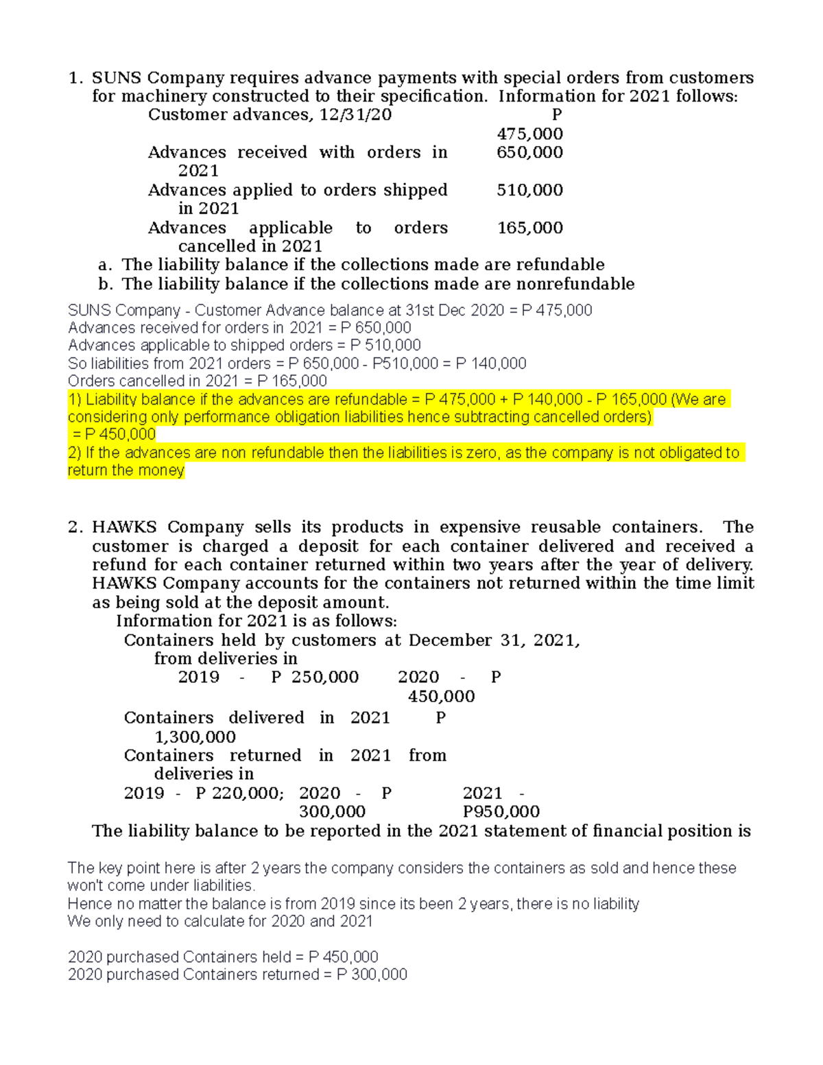 Intacc 2 liabilities 2 - accounting - SUNS Company requires advance ...