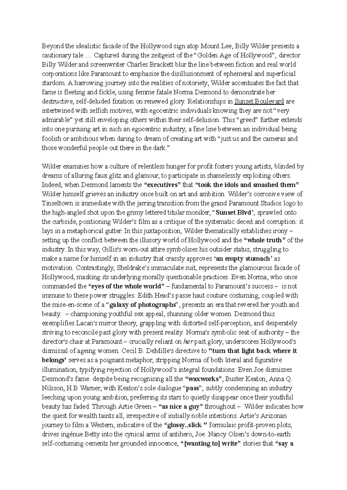 Top Essay Example: Sunset Boulevard Analysis (ENG 101) - Studocu