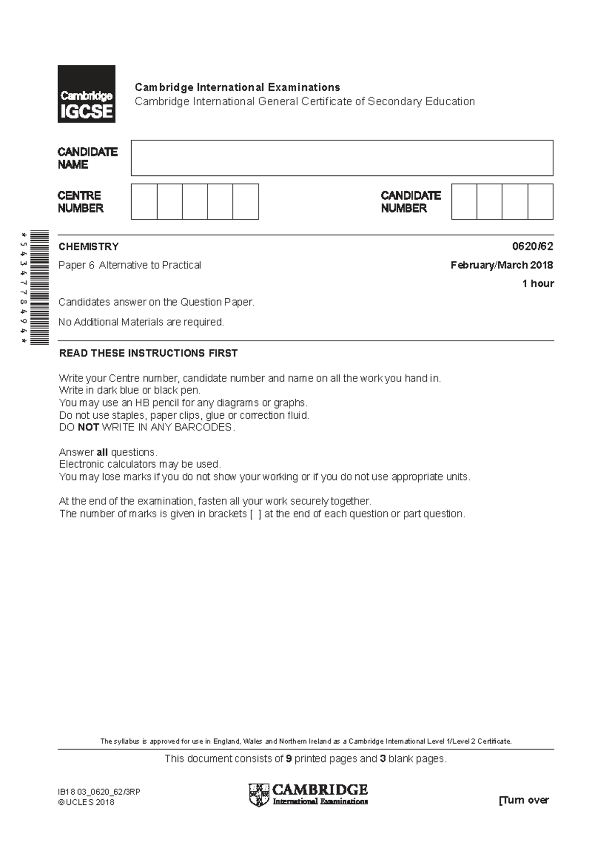 0620 m18 qp 62 - Cambridge IGCSE Paper 6 Alternative Exam Notes - Studocu