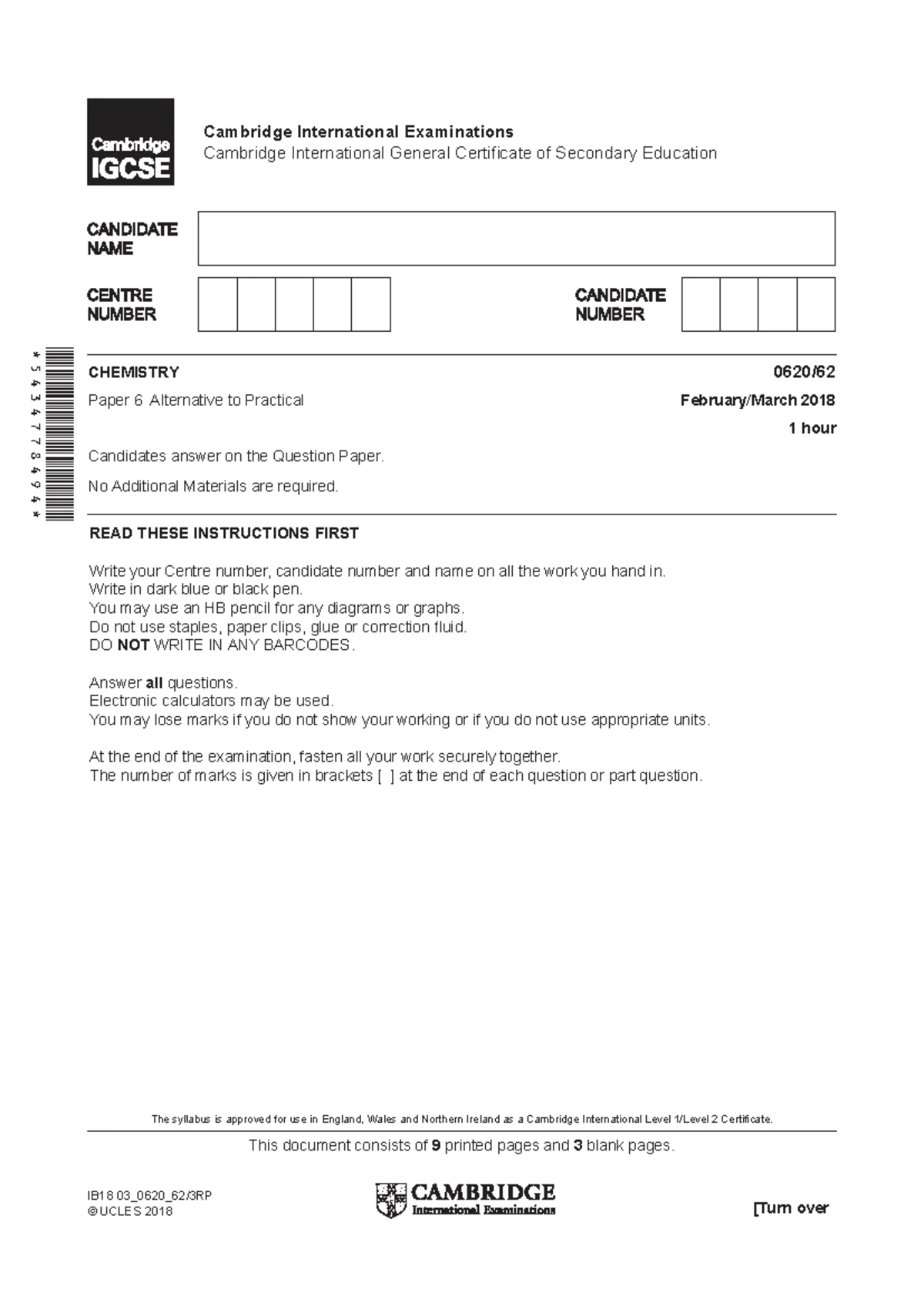 Cambridge 0620/23 Specimen Paper 2 MCQ Exam Notes (45 min) - Studocu