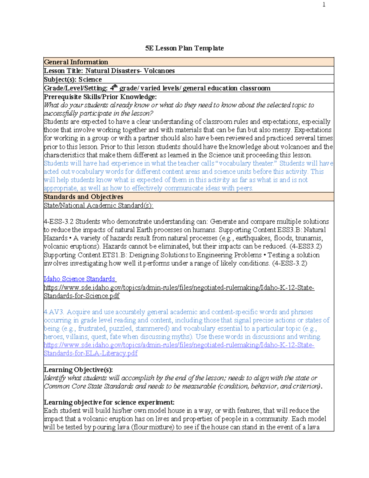 Natural Disasters Lesson Plan: Exploring Volcanoes for 4th Grade - Studocu