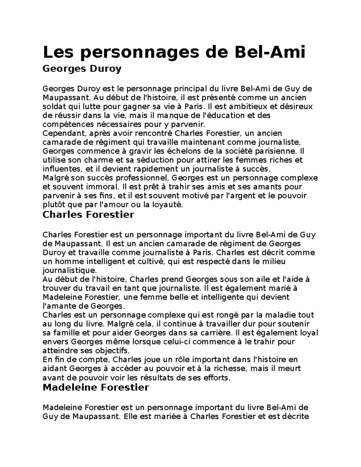 Les personnages de Bel - notes - Les personnages de Bel-Ami Georges ...